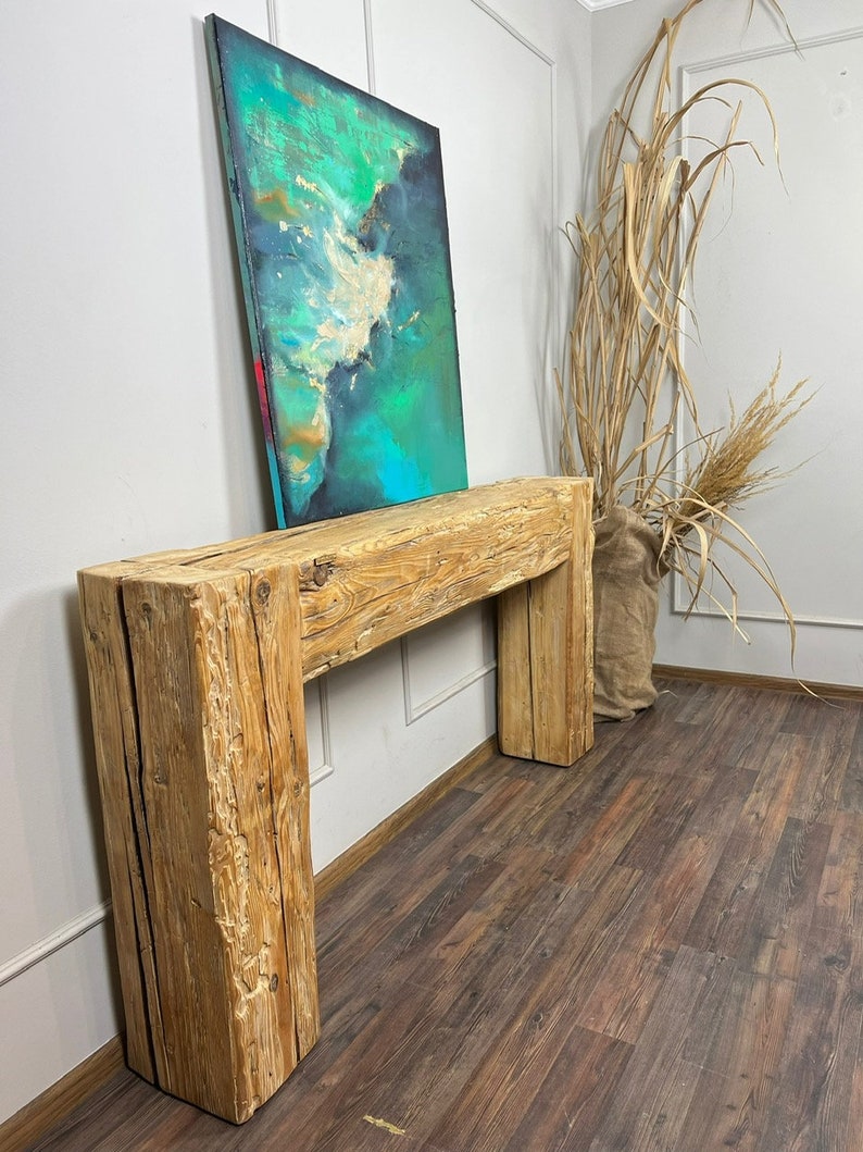 Old Beam Console Table Unique Dovetail Joint Wood Rustic Style Table ...