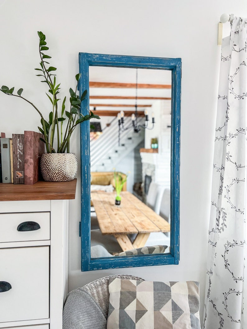Mirror in a Old Blue Wooden Window Frame Unique Rustic Shabby Chic ...