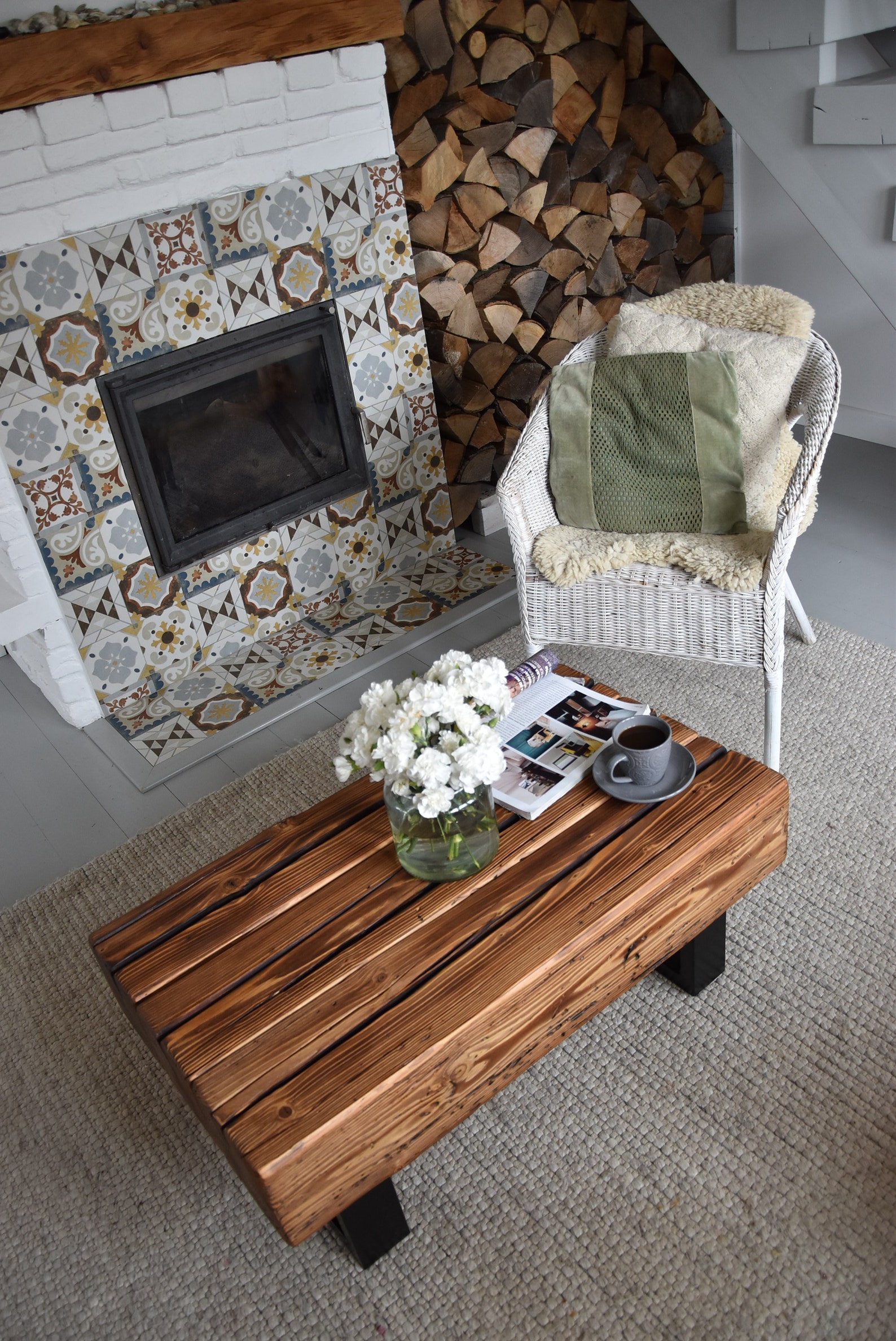 Old Beams Coffee Table, Black Metal Legs. Rustic Style Organic Barn ...