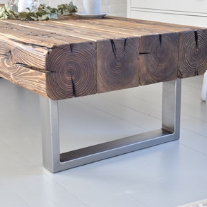 Old Beams Coffee Table Silver Steel Legs Industrial Rustic Country Loft ...