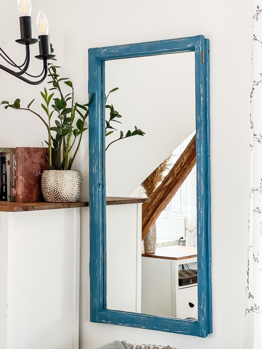 Mirror in a Old Blue Wooden Window Frame Unique Rustic Shabby Chic ...