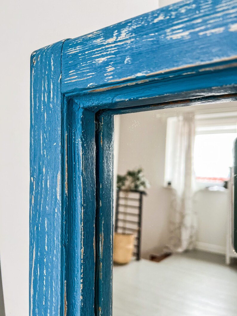 Mirror in a Old Blue Wooden Window Frame Unique Rustic Shabby Chic ...