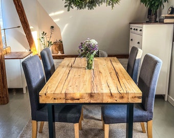 Old Beams Dining Table Black Steel Legs Rustic Style Organic Natural Warm Barn Wood Reclaimed ...