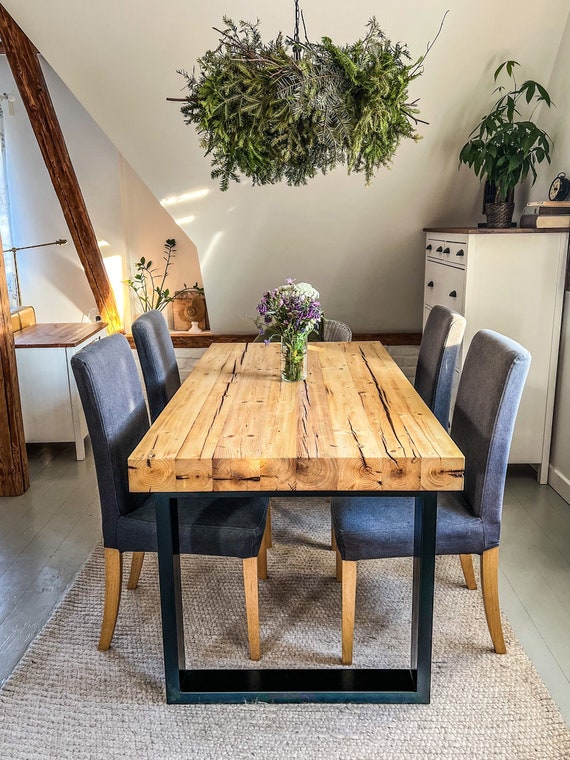 Old Beams Dining Table Black Legs Rustic Style Loft Organic Barn Wood Reclaimed Solid Wood Steel Legs Massive Table Natural Light Wood MFW Etsy