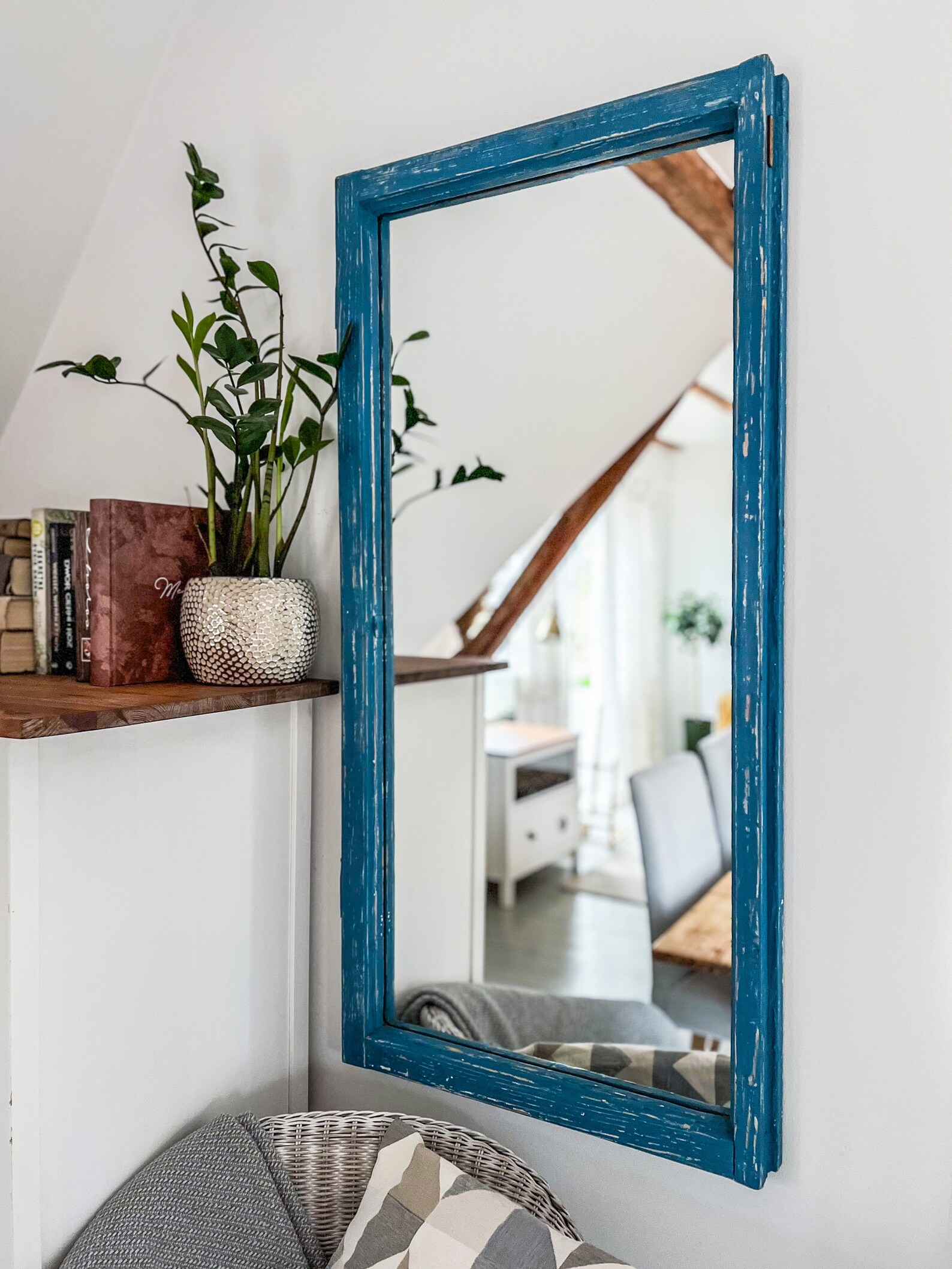 Mirror in a Old Blue Wooden Window Frame Unique Rustic Shabby Chic ...