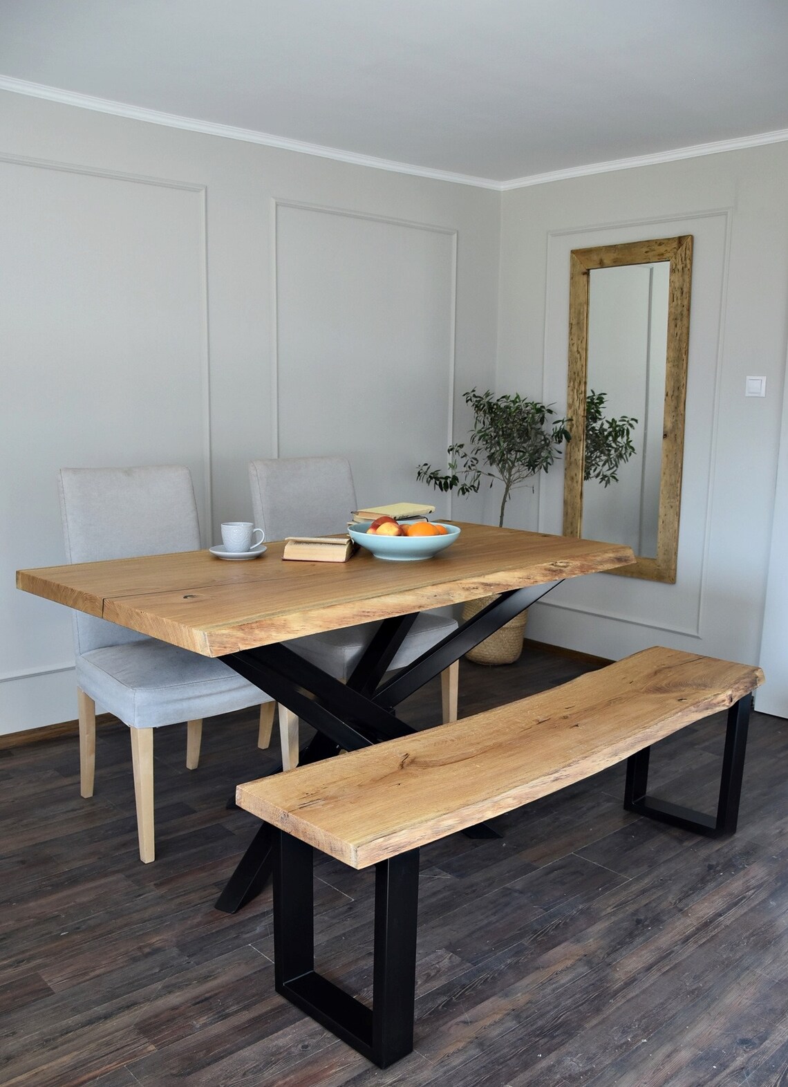 Oak Live Edge Dining Table With Epoxy Resin Black Legs Loft Industrial ...