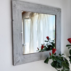 Mirror in a Old White Wooden Frame Reclaimed Unique Wood Rustic ...