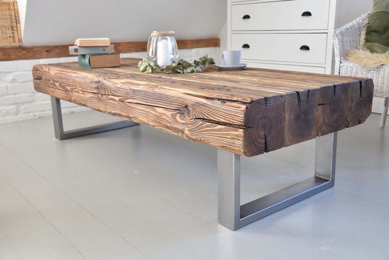 Old Beams Coffee Table Silver Steel Legs Industrial Rustic Country Loft ...