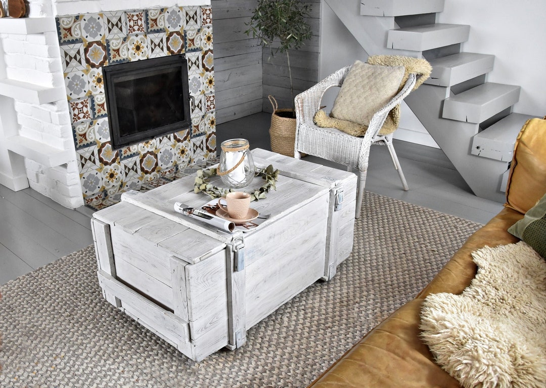 Old White Chest Box Army Box Coffee Table Rustic Style Organic - Etsy