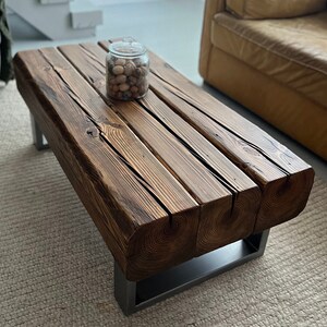 Old Beams Coffee Table Silver Legs Rustic Loft Style Organic Barn Wood Reclaimed Solid Wood ...