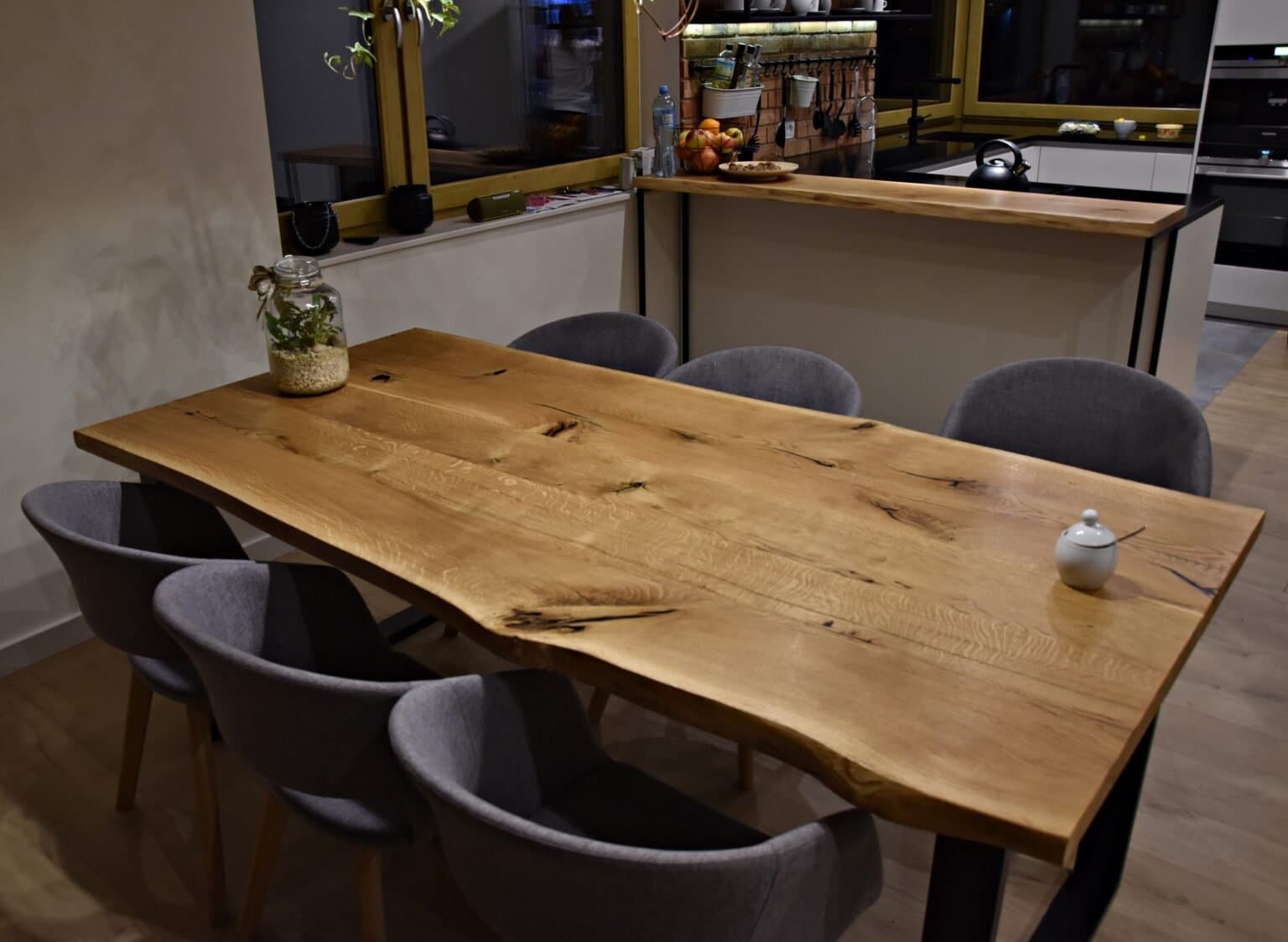 Oak Live Edge Dining Table With Epoxy Resin Black Legs Loft Industrial Modern Style Organic ...