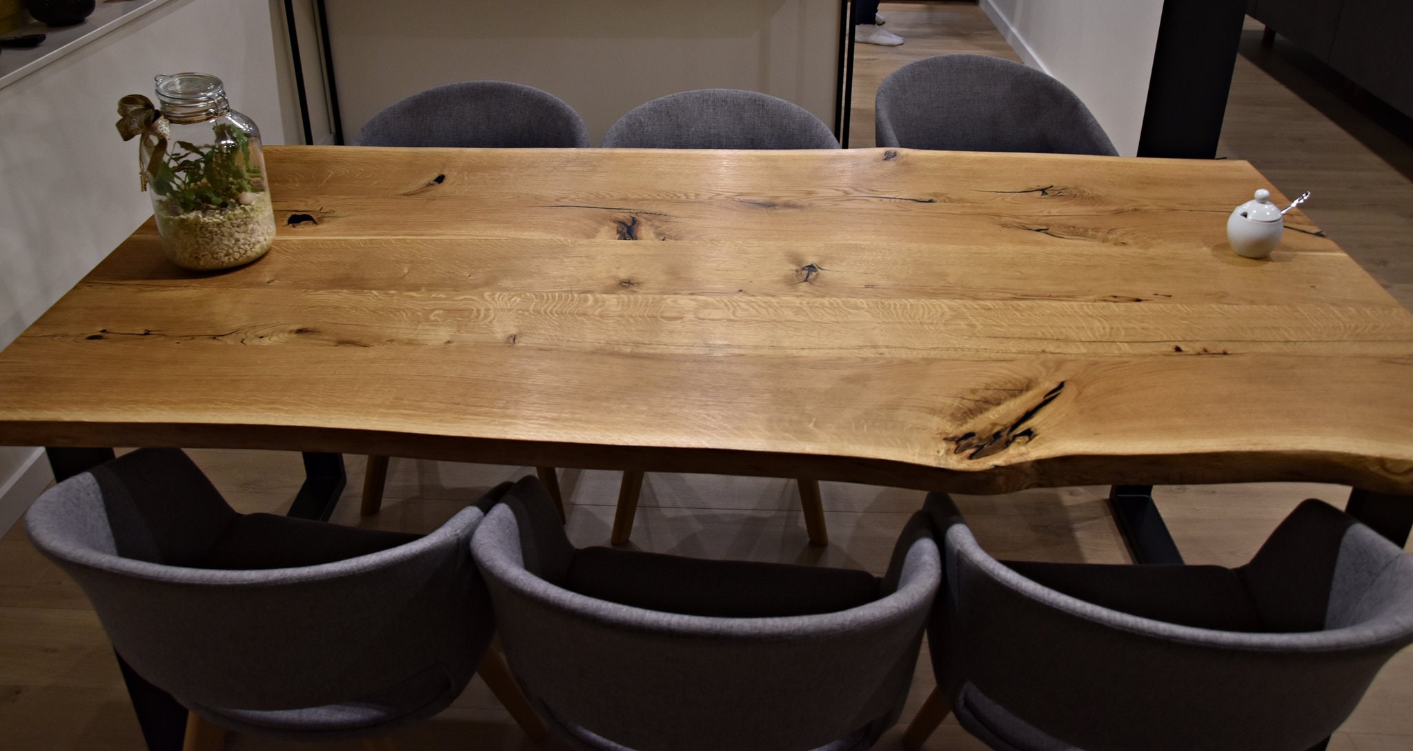 Oak Live Edge Dining Table With Epoxy Resin Black Legs Loft Industrial Modern Style Organic ...