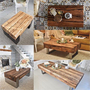 Old Beams Coffee Table Silver Legs Rustic Loft Style Organic Barn Wood Reclaimed Solid Wood ...