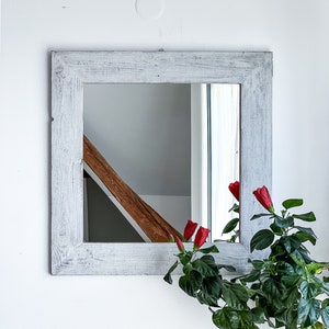 Mirror in a Old White Wooden Frame Reclaimed Unique Wood Rustic ...
