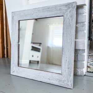 Mirror in a Old White Wooden Frame Reclaimed Unique Wood Rustic ...