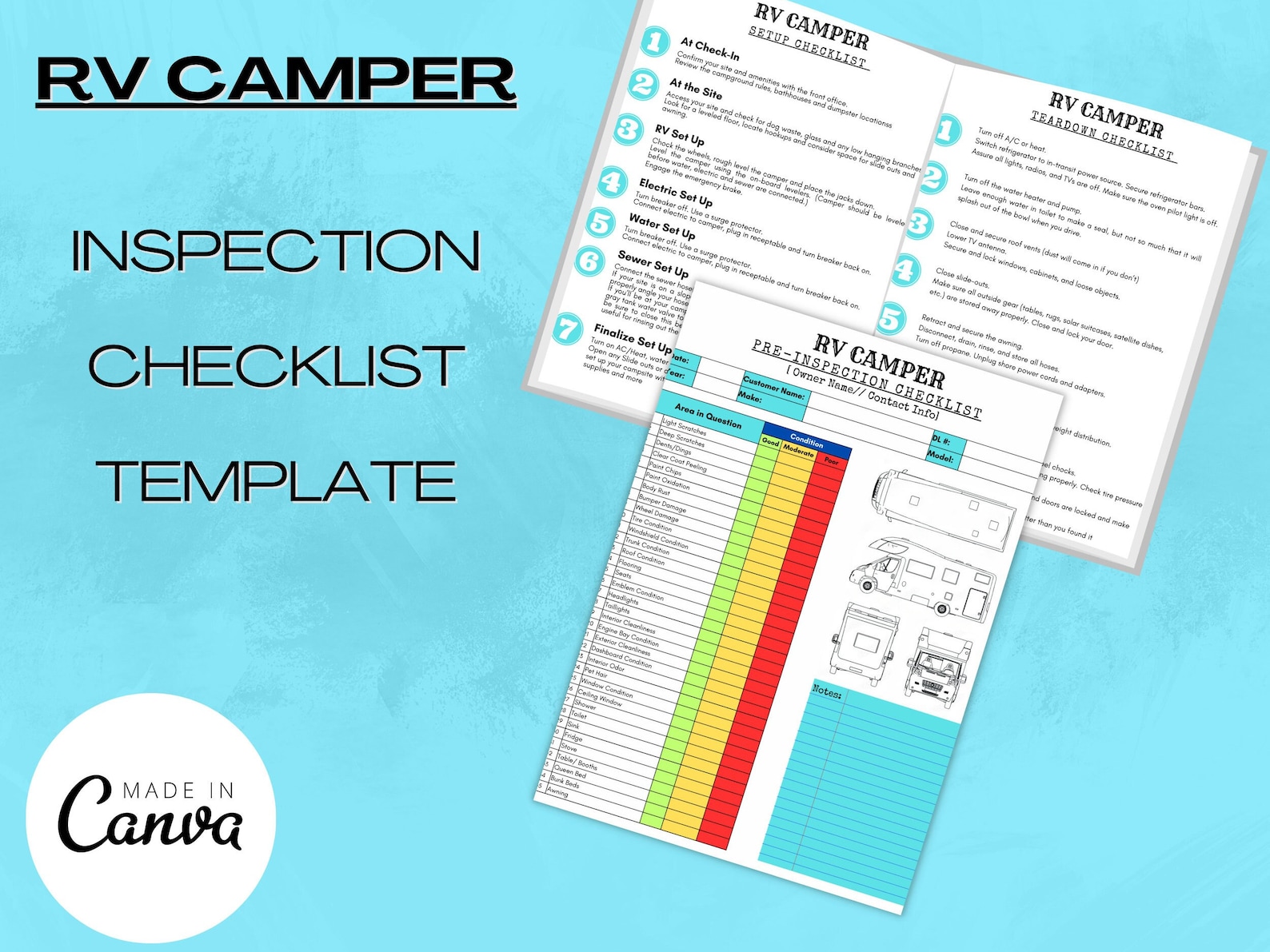 RV CAMPER Inspection Checklist, Teardown Checklist, Setup Checklist ...