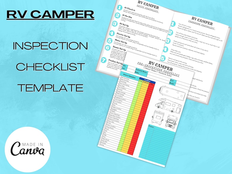RV CAMPER Inspection Checklist, Teardown Checklist, Setup Checklist ...