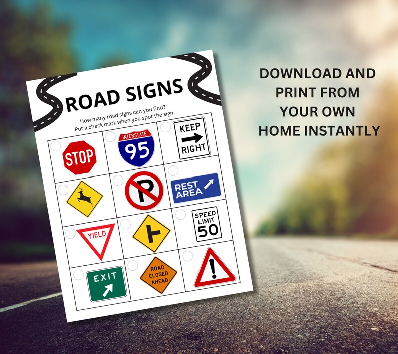 Road Trip Game. Printable Road Trip Games. Road Sign Game. Printable ...