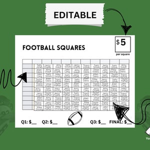 Fully Editable Printable Football Squares, Football Square Grid ...