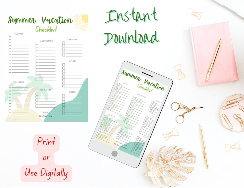 VACATION CHECKLIST - Travel Packing Checklist - Editable Packing ...