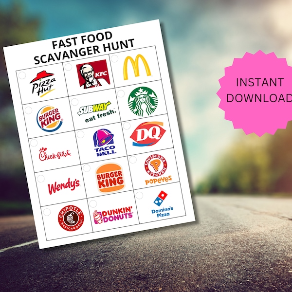 Fast Food Scavenger Hunt Printable - Etsy