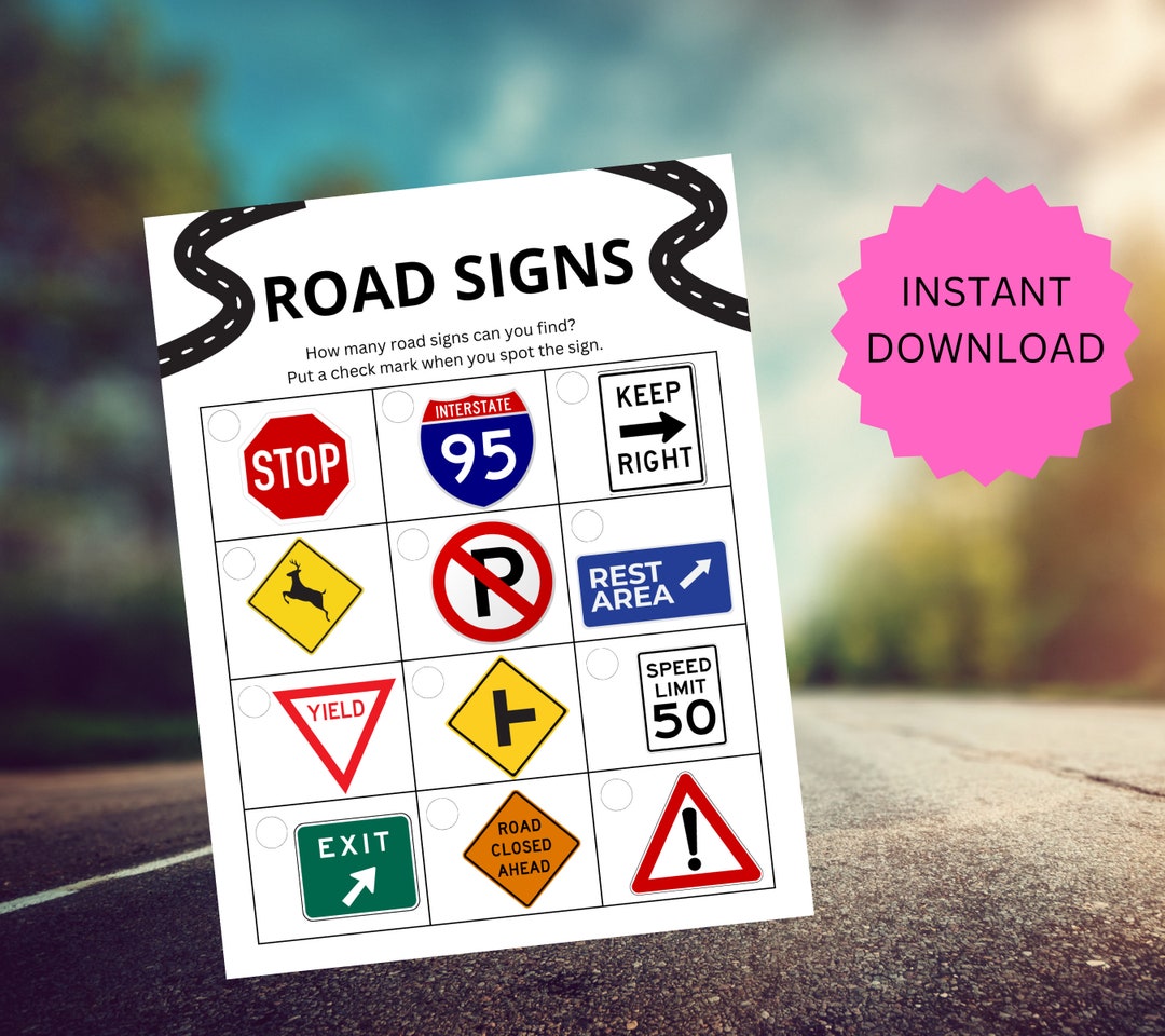 Road Trip Game. Printable Road Trip Games. Road Sign Game. Printable ...