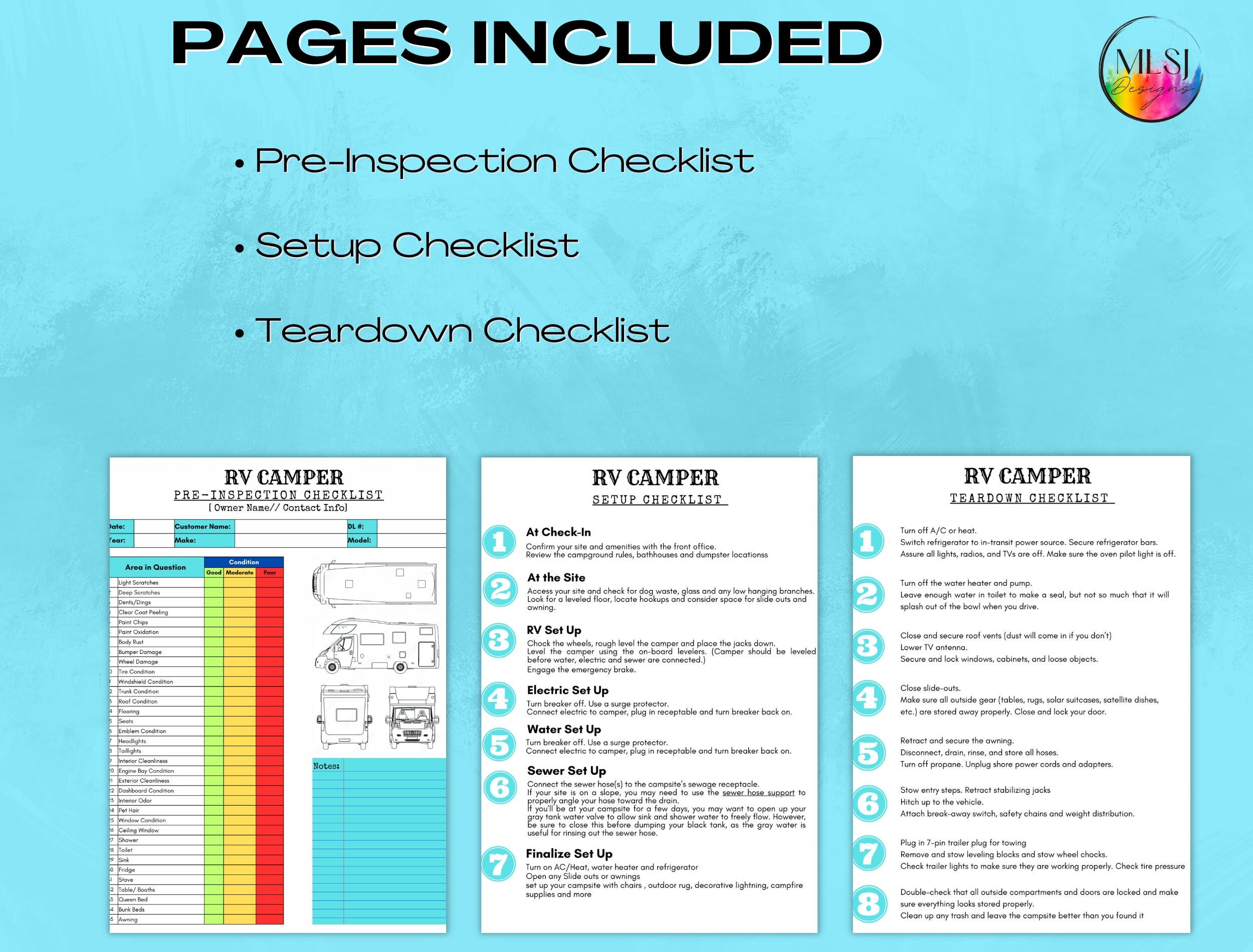 RV CAMPER Inspection Checklist, Teardown Checklist, Setup Checklist ...