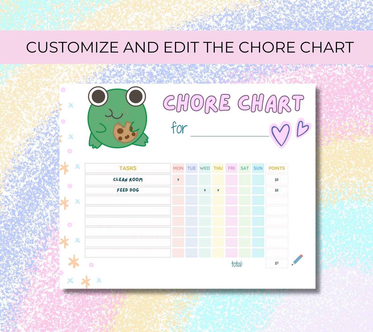Digital Chore Chart for Kids. Editable Chore Chart. Chore Chart ...