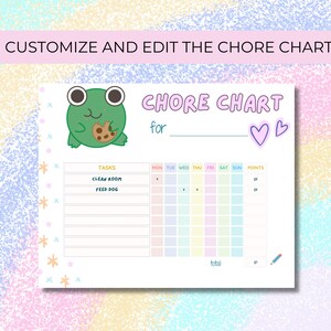 Digital Chore Chart for Kids. Editable Chore Chart. Chore Chart ...