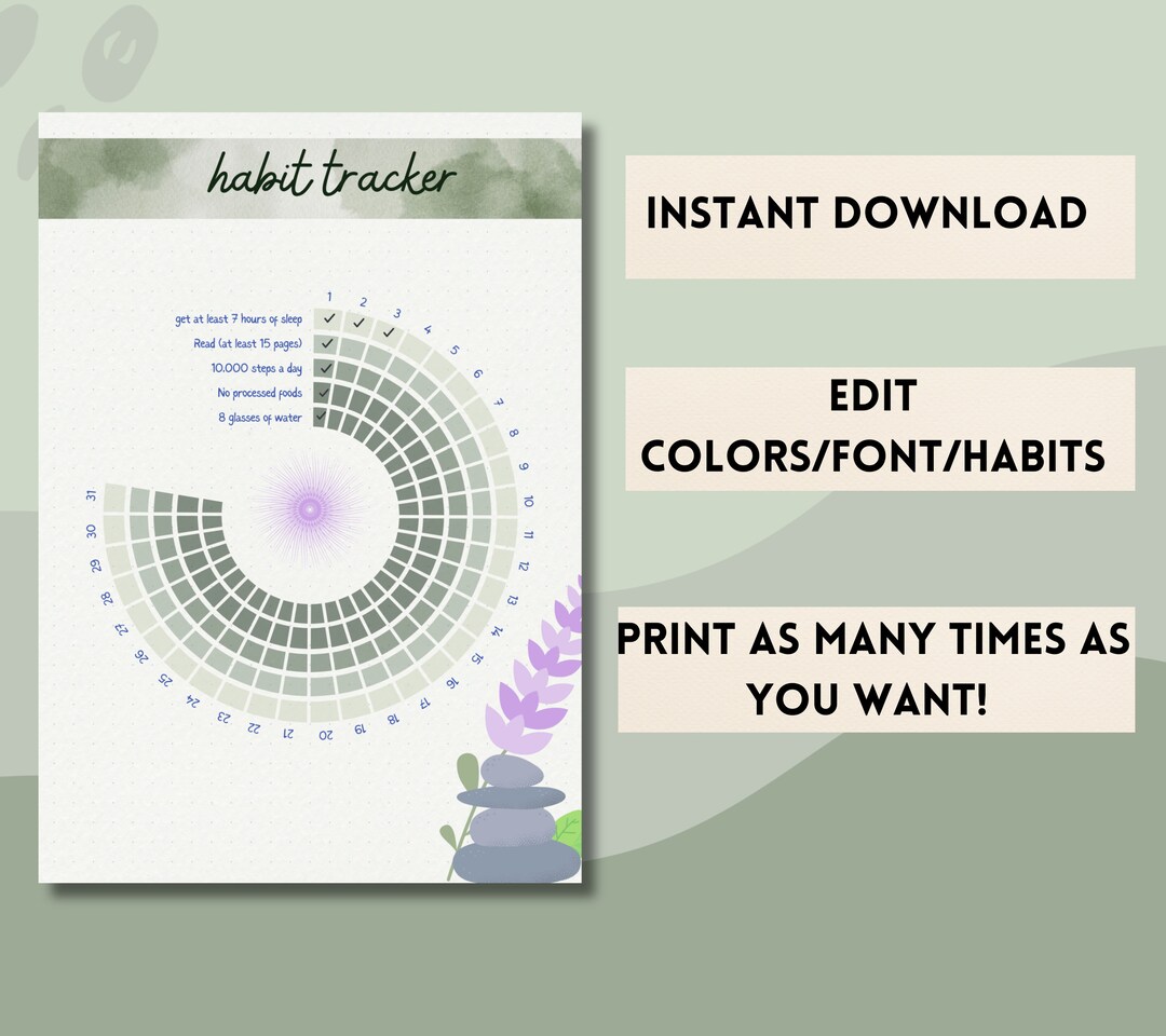 Habit Tacker. Printable Habit Tracker. Editable Habit Tracker. New Year ...