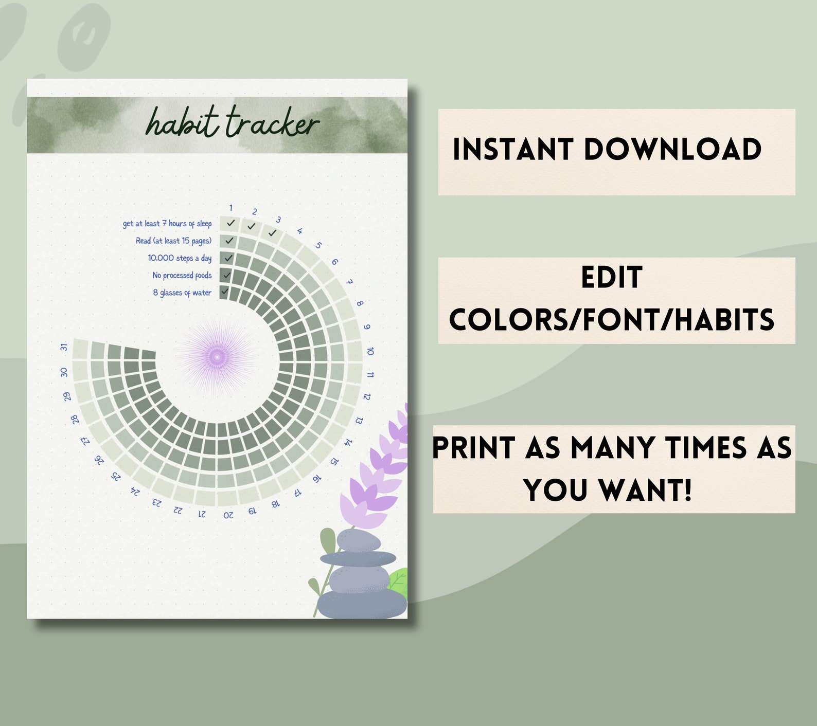 Habit Tacker. Printable Habit Tracker. Editable Habit Tracker. New Year ...