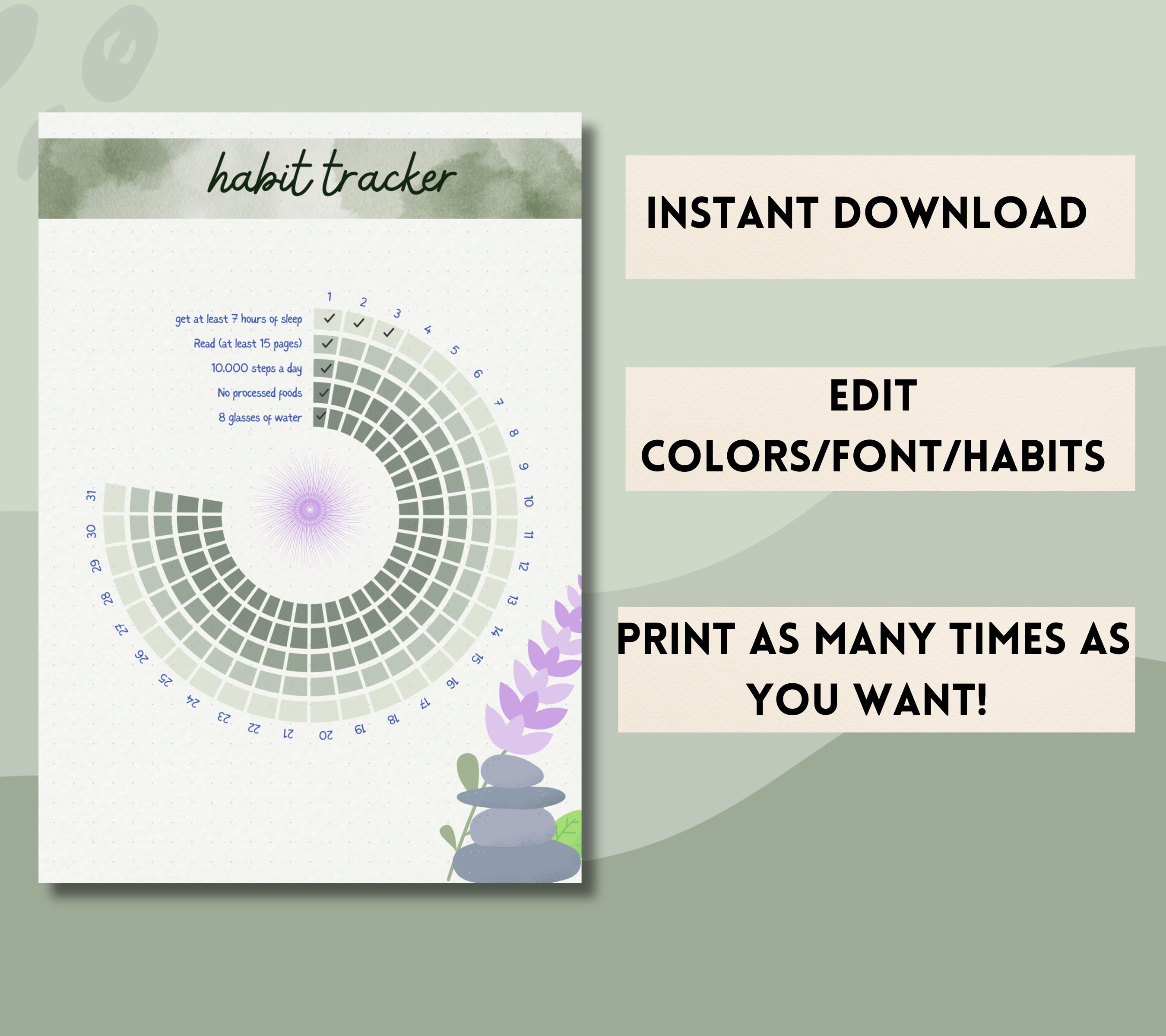 Habit Tacker. Printable Habit Tracker. Editable Habit Tracker. New Year ...