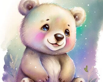 Bear Watercolor Clipart Nursery Decor Baby Bear Watercolor Cute Baby ...