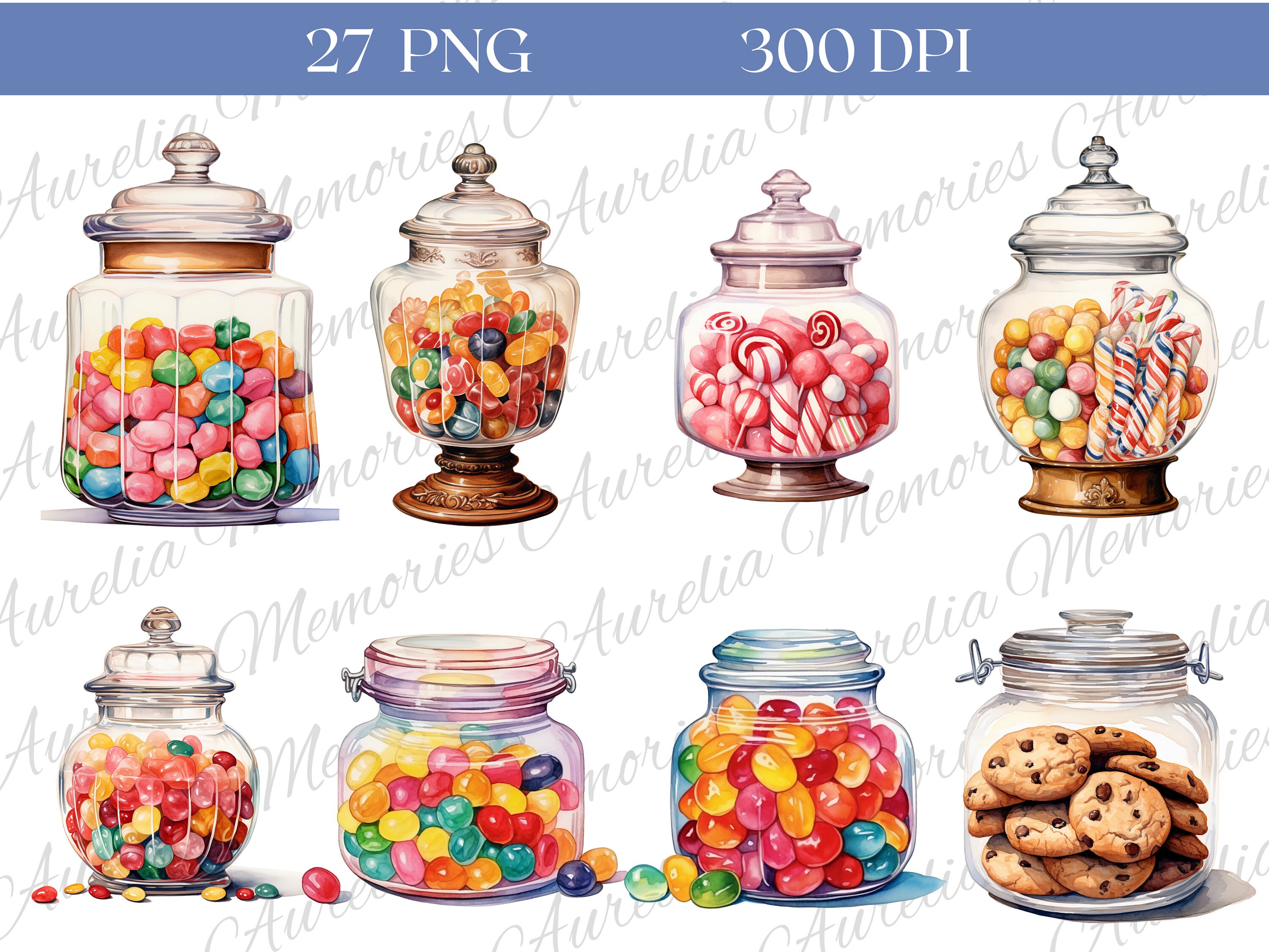 Candy Jars Clipart 27 PNG Files Watercolor Sweets Sweet Dessert ...