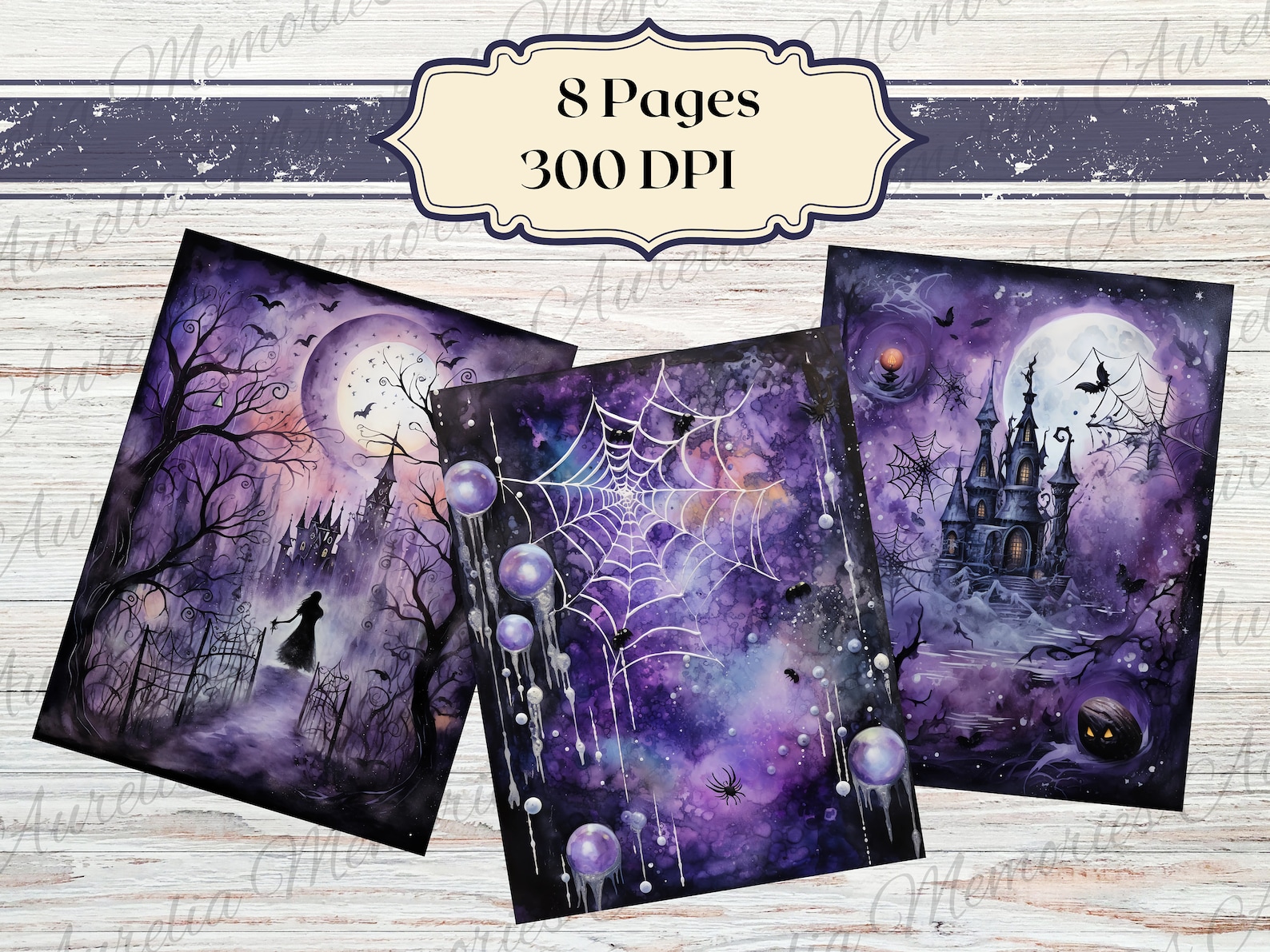 Magical Purple Halloween Clipart Digital Paper 8 JPG Watercolor ...