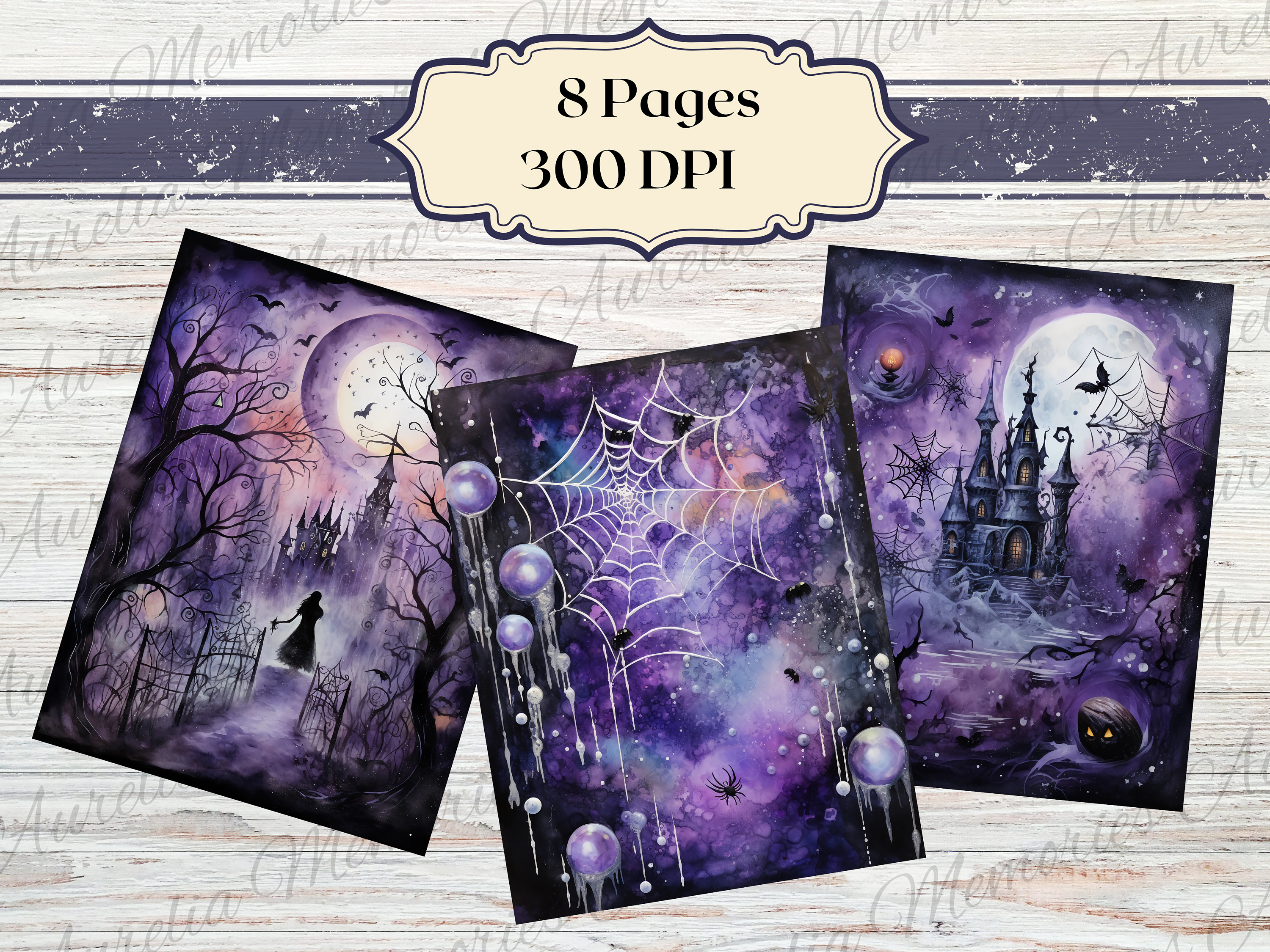Magical Purple Halloween Clipart Digital Paper 8 JPG Watercolor ...