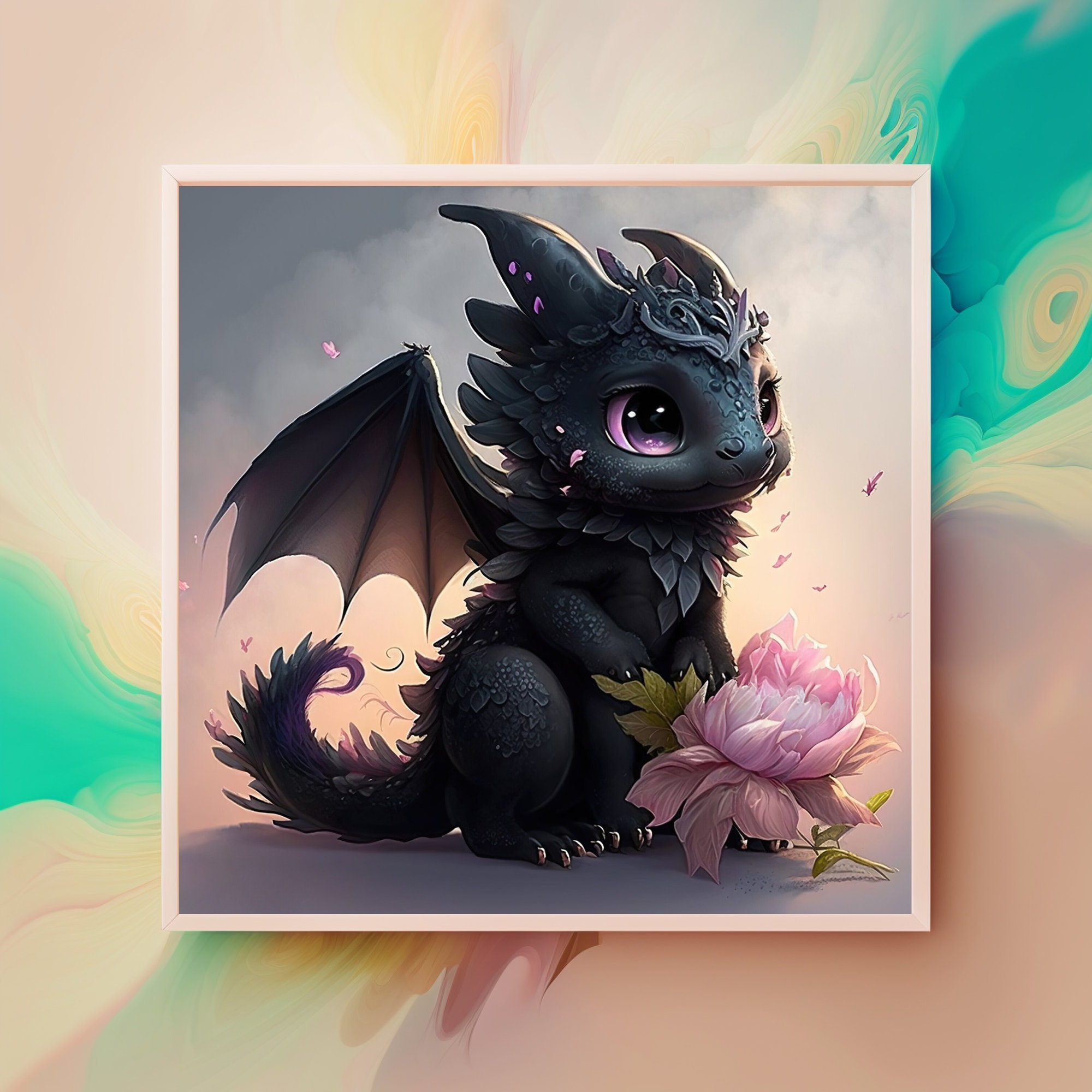 Baby Dragon Clipart Fantasy Nursery Decor Black Baby Dragon Royal ...