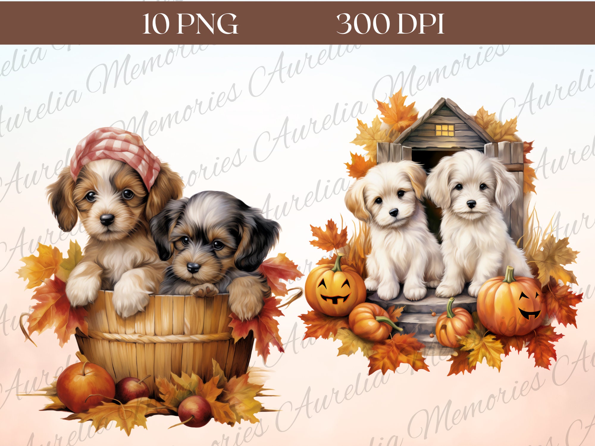 Watercolor Fall Dog Clipart 10 PNG Files Fall Puppy Clipart Puppy With ...