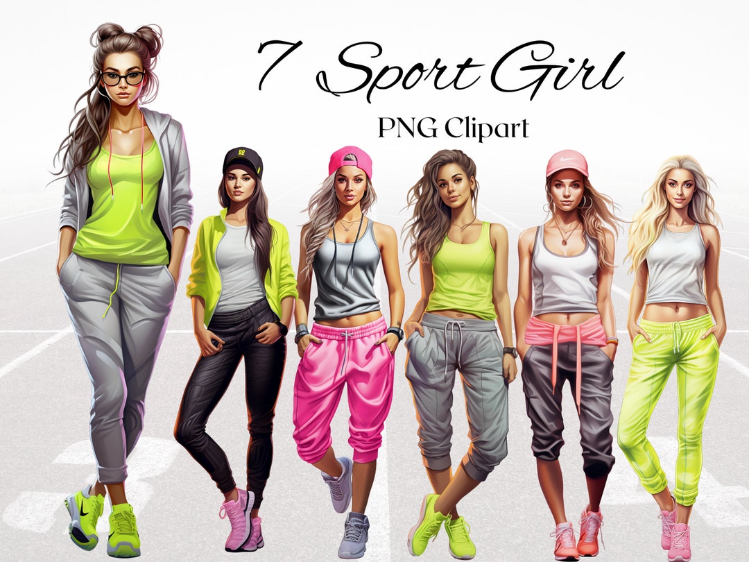 Sports Girl Watercolor Clipart 7 PNG Files Athletic Style With Neon ...
