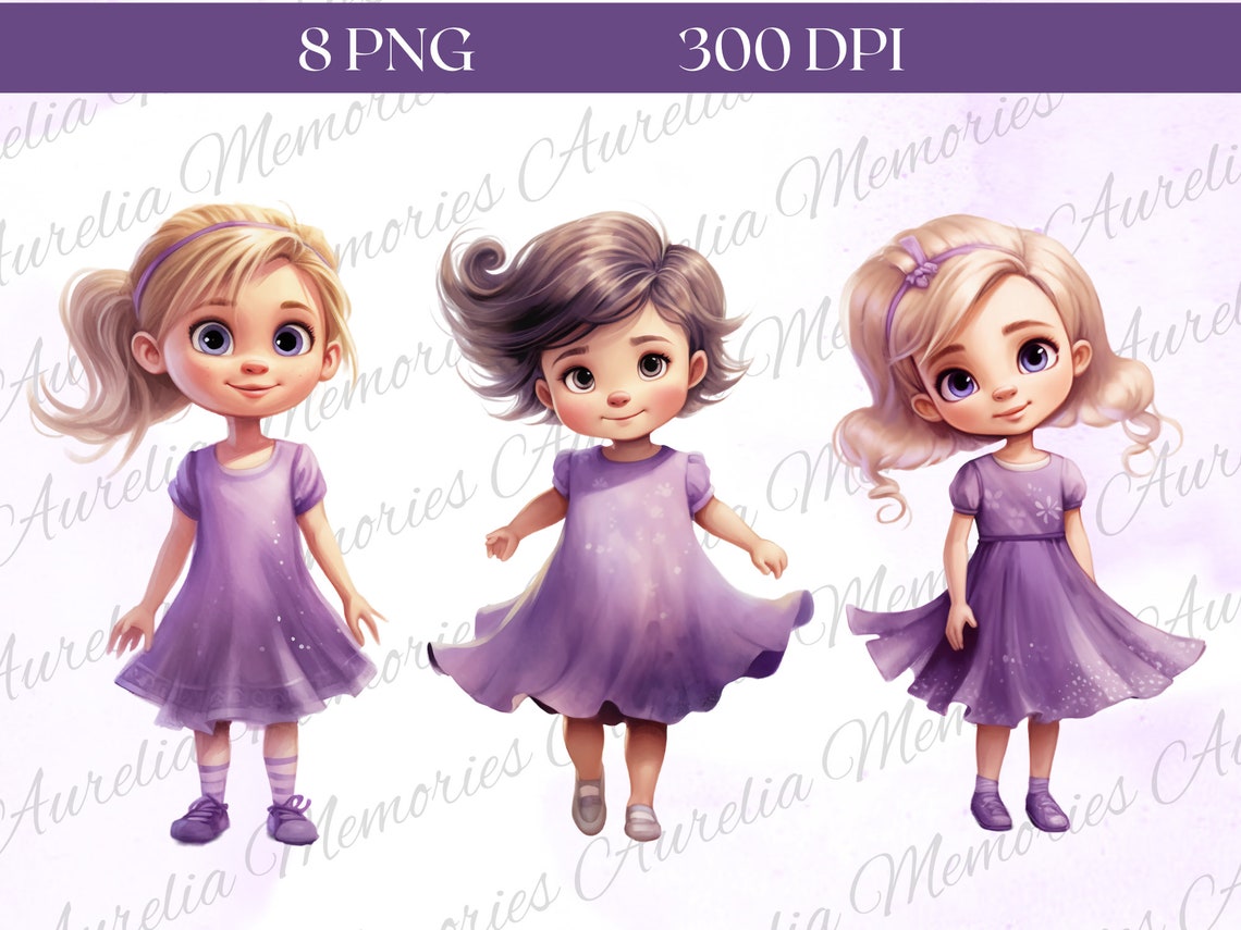 Cute Little Girls Clipart 8 PNG Files Watercolor Girl With - Etsy UK