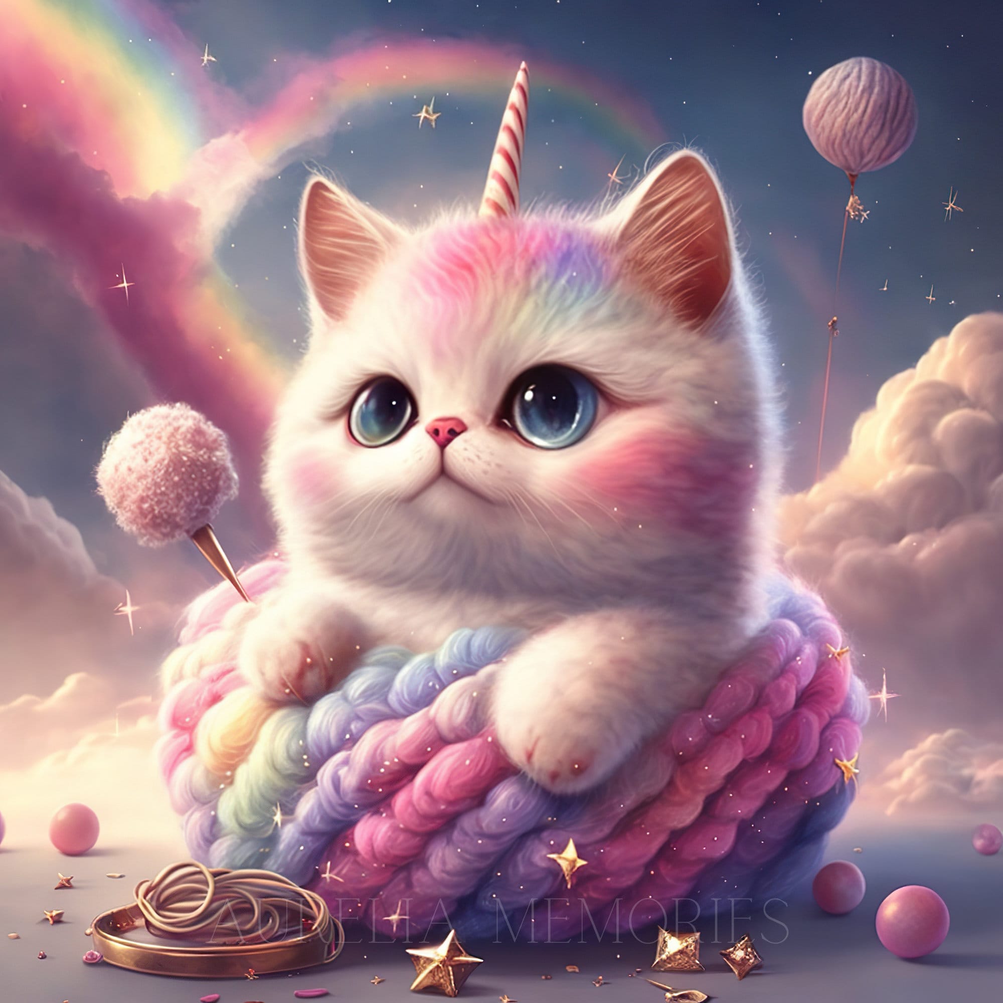 Cat Fantasy Watercolor Clipart Nursery Decor White Baby Cat Watercolor ...