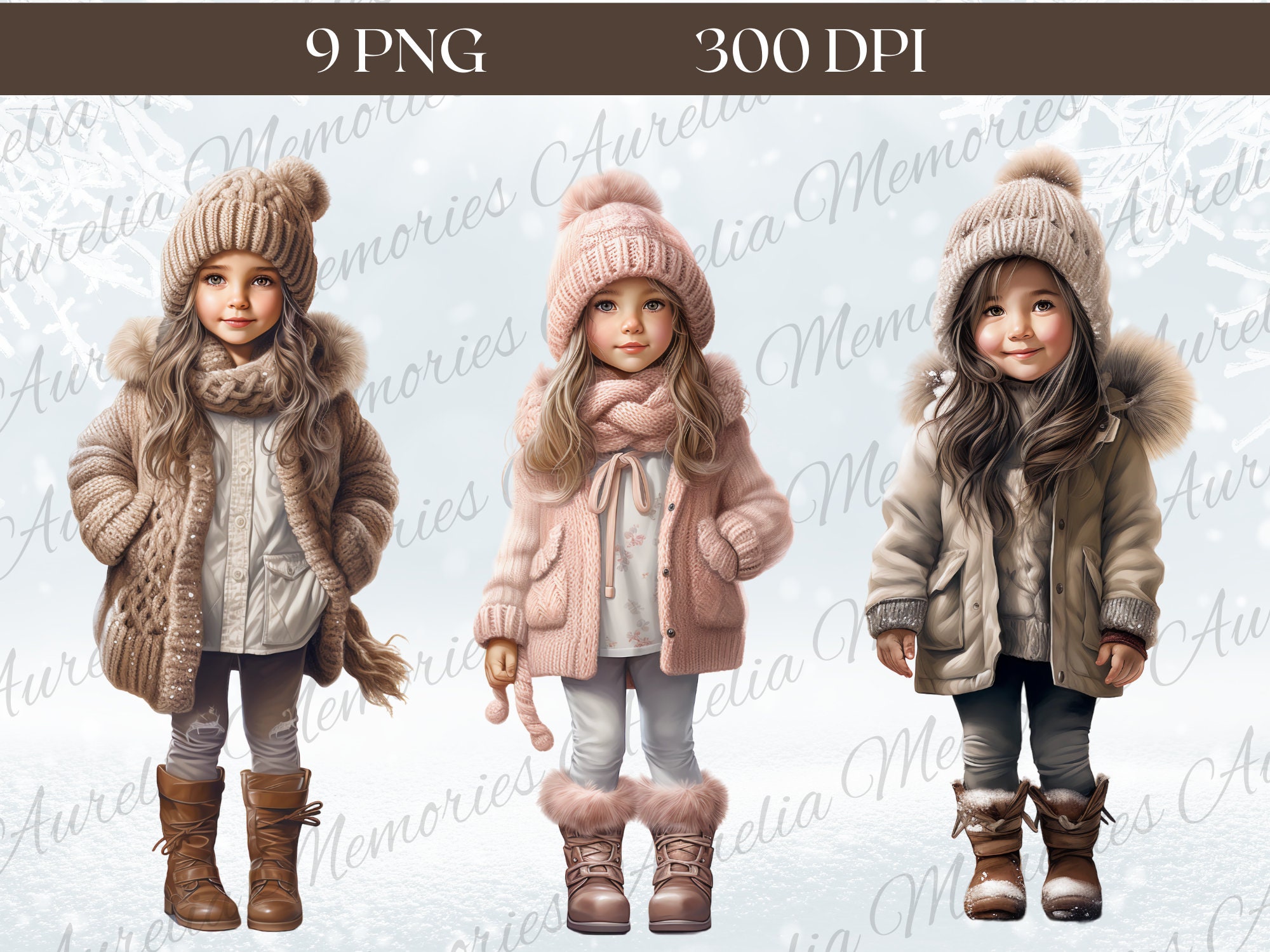Winter Little Girls Clipart 9 PNG Files Watercolor Little Girls in ...