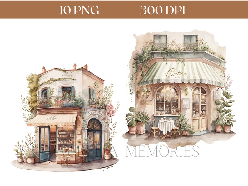 French Coffee Watercolor Clipart - 10 High Quality PNG Files - French ...