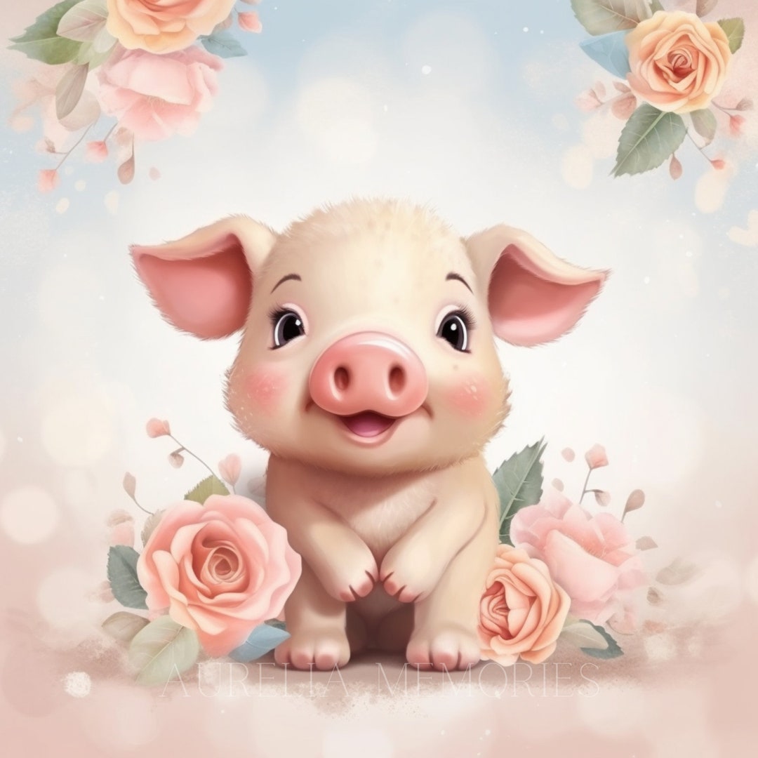 Cute Pig Clipart Nursery Decor Baby Pig Sweet Baby Animal Flower ...
