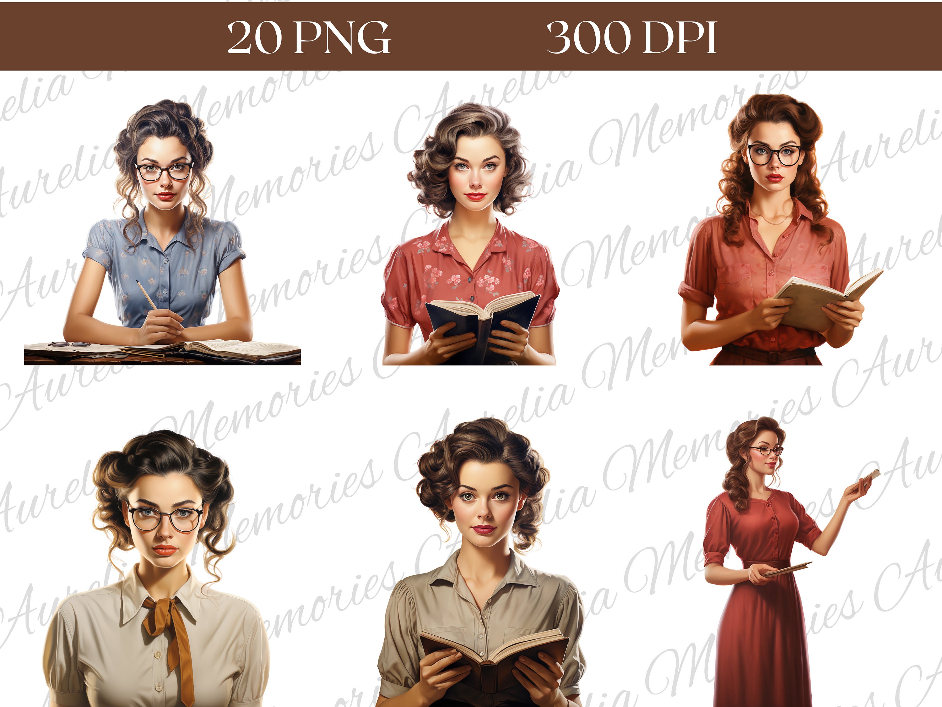 Vintage Teacher Clipart 20 PNG Files Retro Teacher Clipart - Etsy