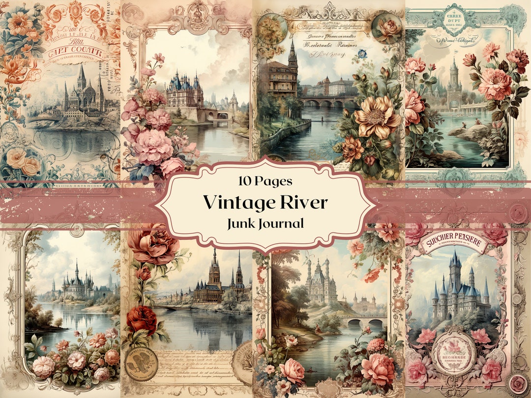 Vintage Illustration Digital Paper Castle Castles With River Framed ...