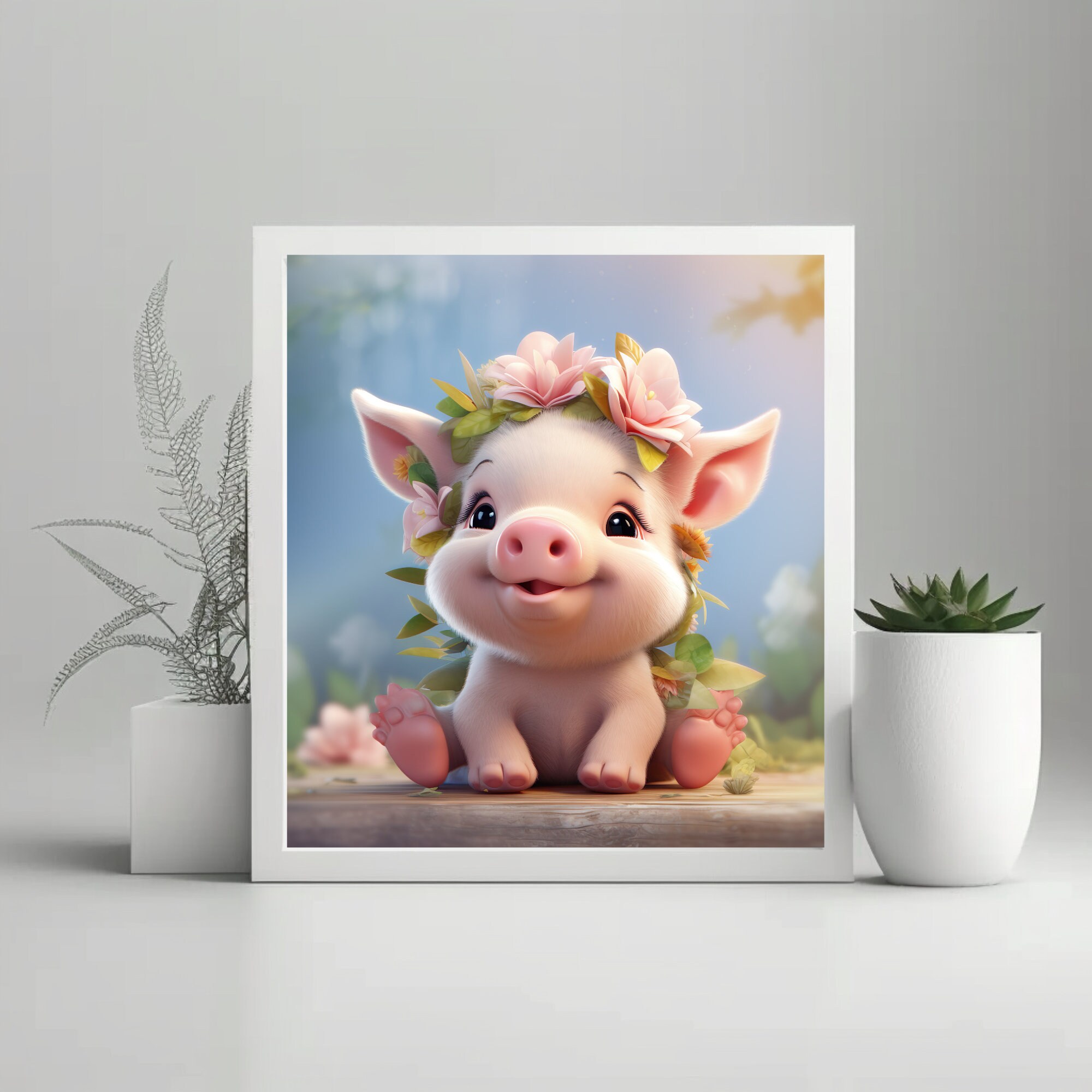 Cute Pig Clipart Nursery Decor Baby Pig Cute Baby Animal Floral Clipart ...
