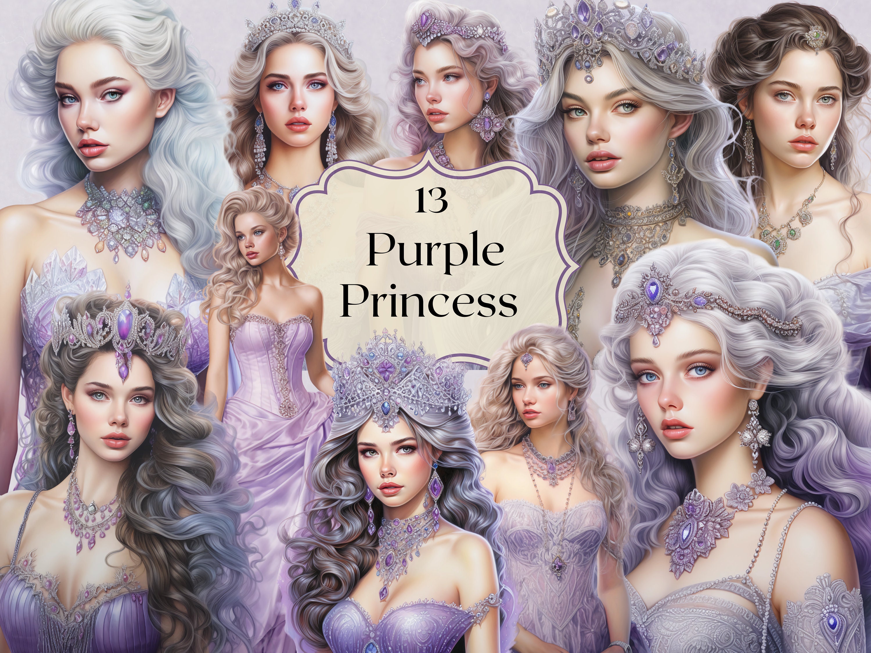 Watercolor Purple Princess Clipart 13 PNG Files Royal Princess With ...