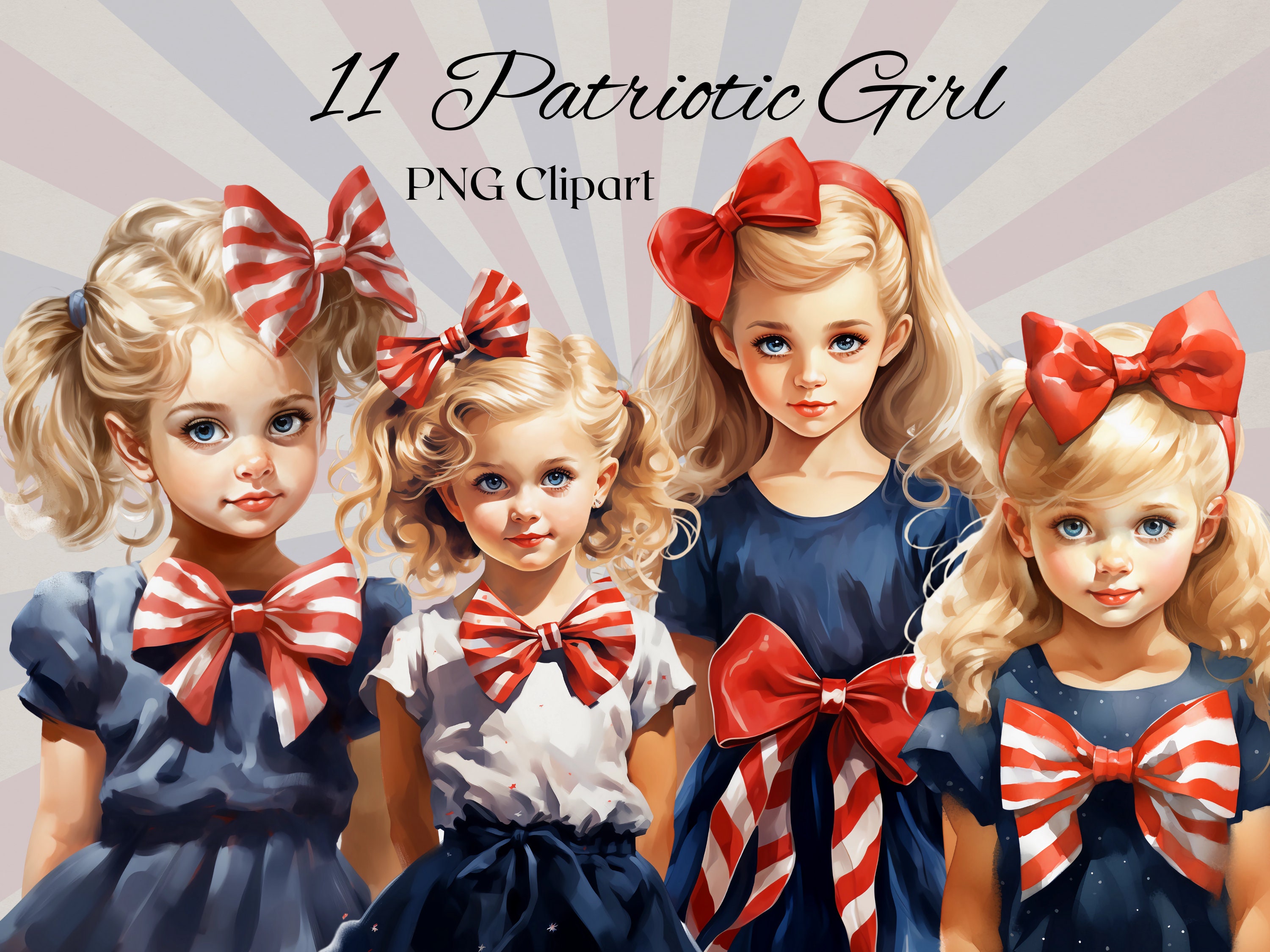 Patriotic Little Girls Clipart Watercolor 11 PNG Files Vintage Fashion ...