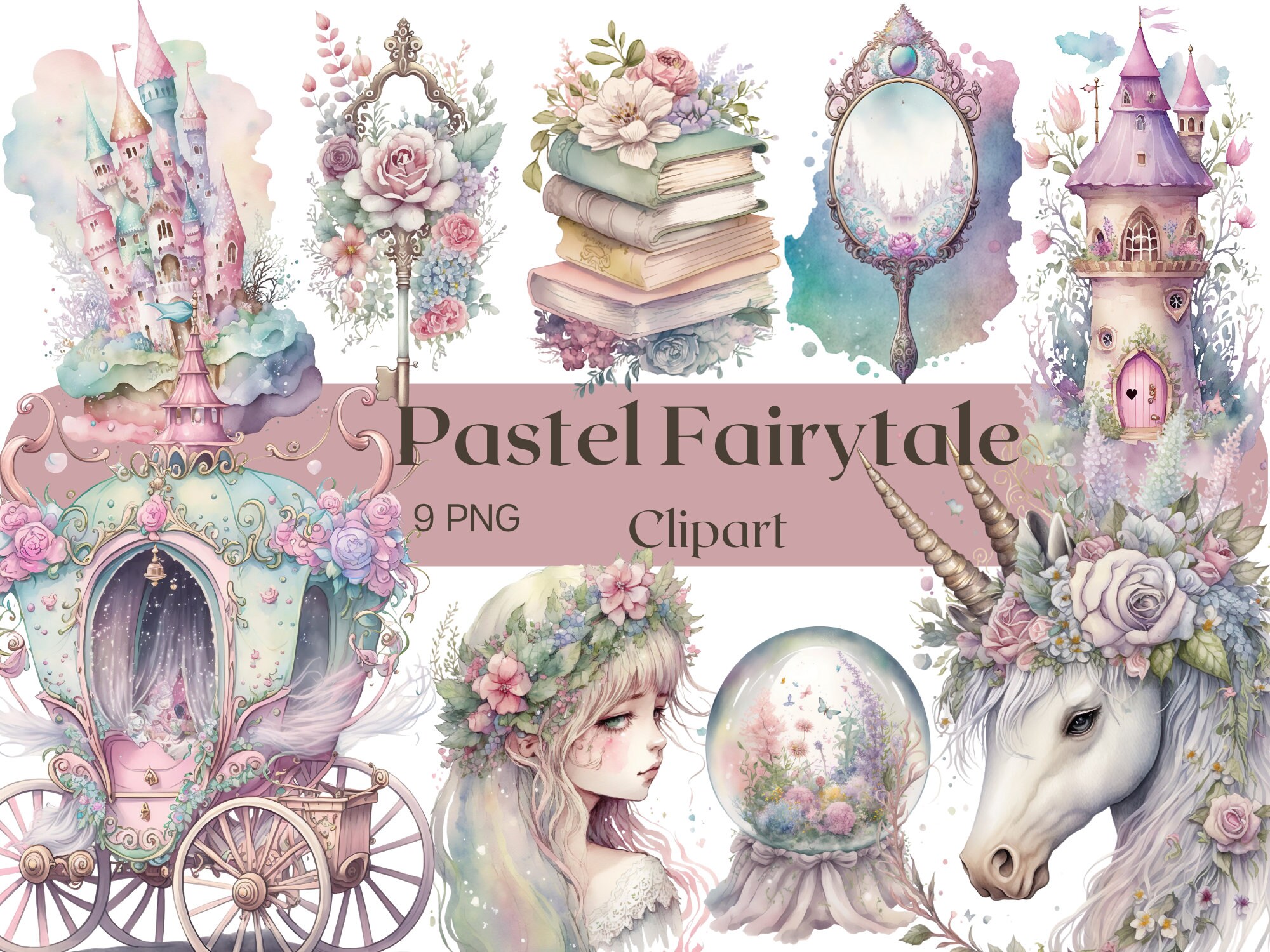 Fairy Tale Pastel Clipart Watercolor 9 PNG Files Fantasy Clipart ...